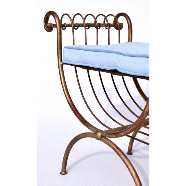 S. Salvadori Gold Enameled Double Curule Bench in Blue Velvet | Chairish