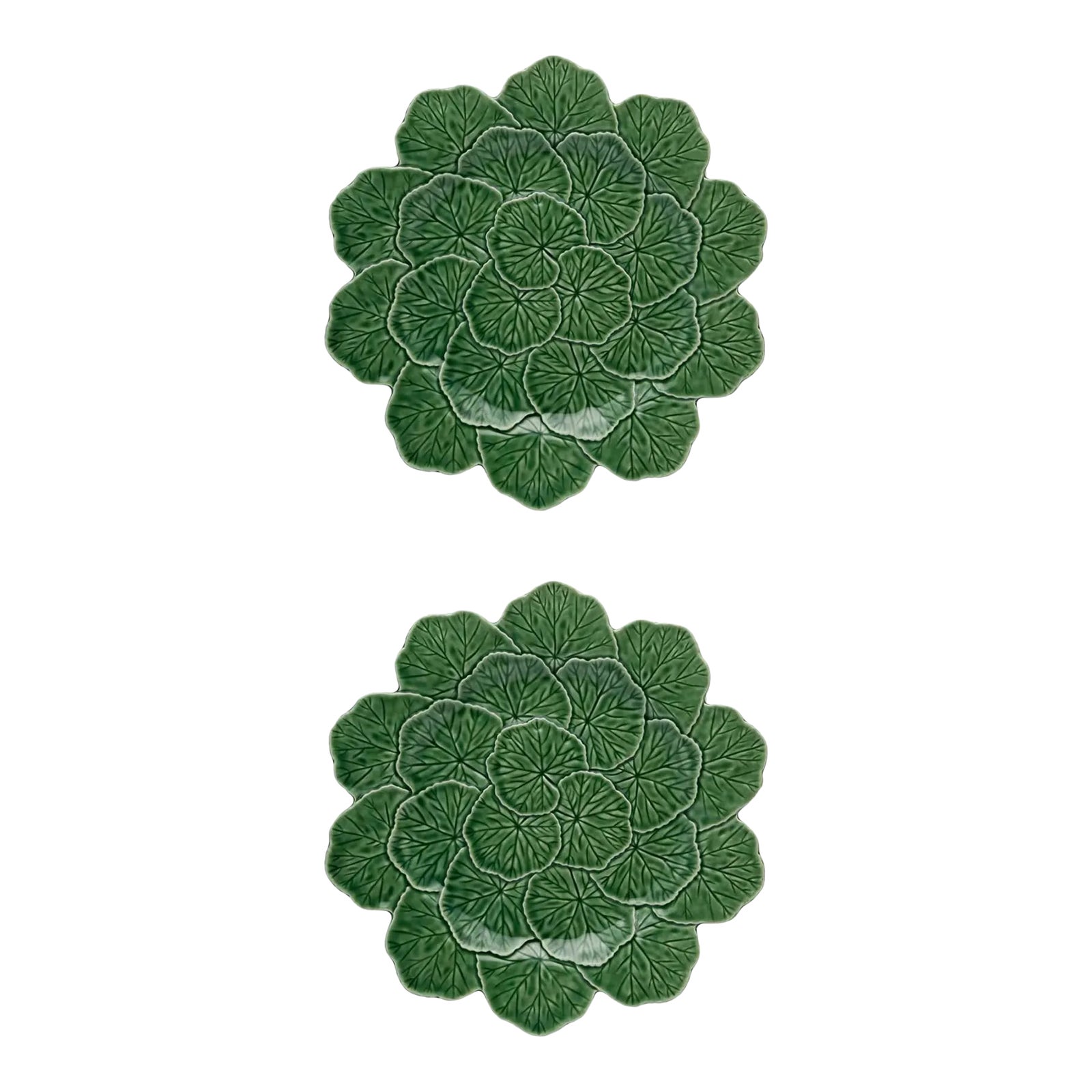 Bordallo Pinheiro Geranium Charger Plates, Green, Set of 2 | Chairish