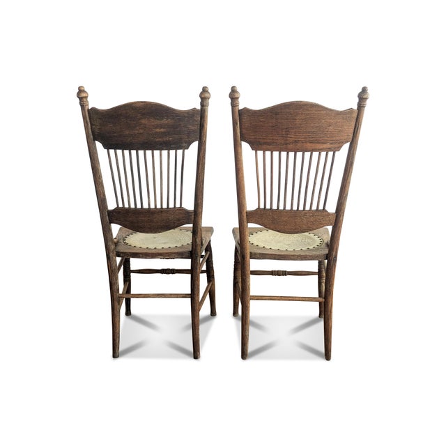 Antique Pressed Back Tooled Leather Chairs - A Pair | Chairish