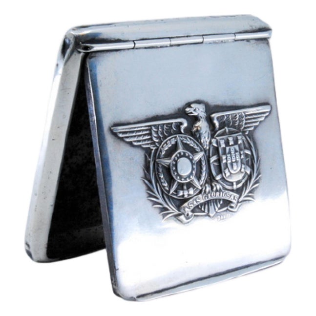 Plain Silver Cigarette Case with Raised Portuguese Aviation Symbol and ...