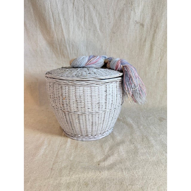 Late 20th Century Vintage Whitewashed Wicker Basket With Yarn Skein ...