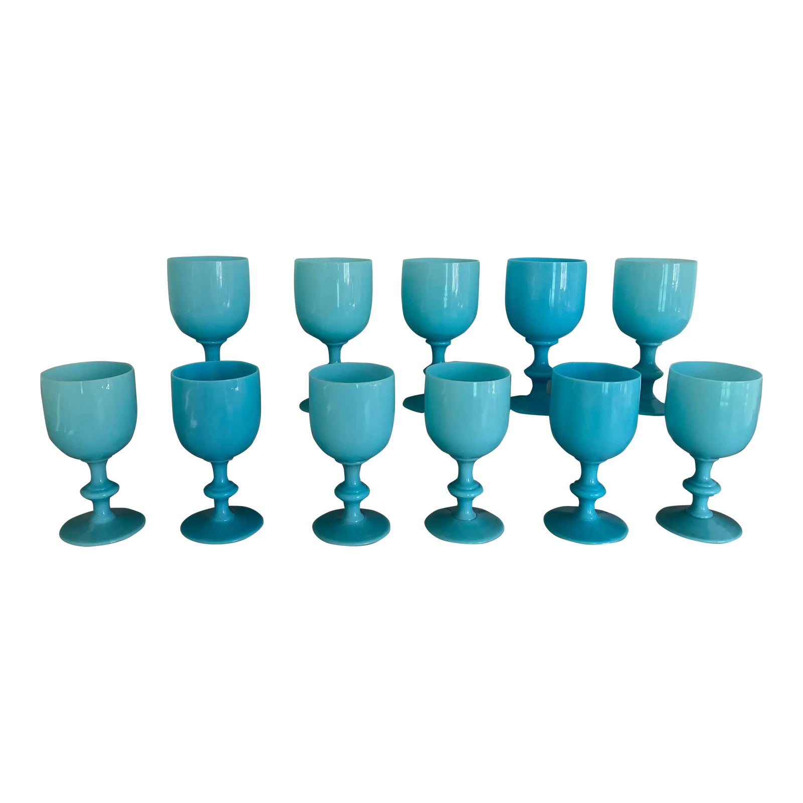 1940s Portieux Vallerysthal Blue Opaline Goblets- Set of 11 | Chairish