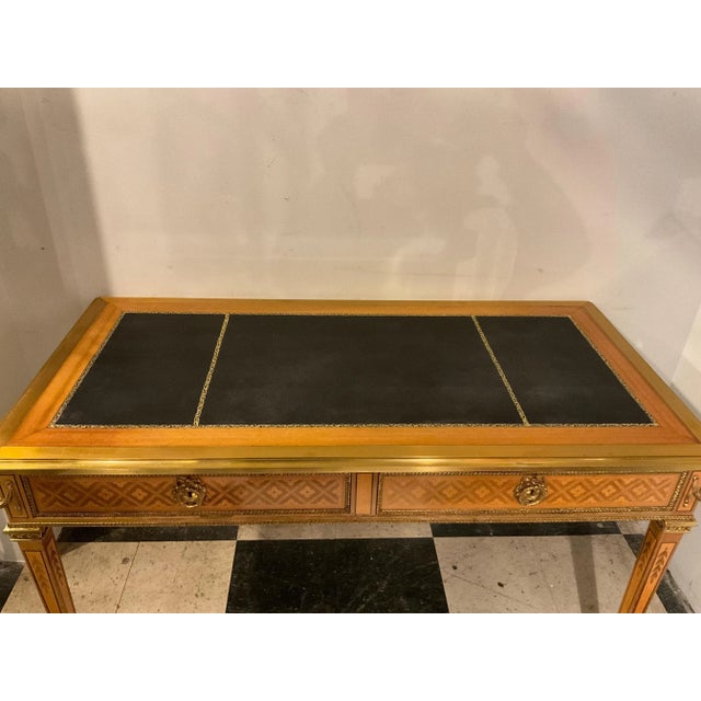 French Inlay Leather Top Desk, Finished On Both Sides | Chairish