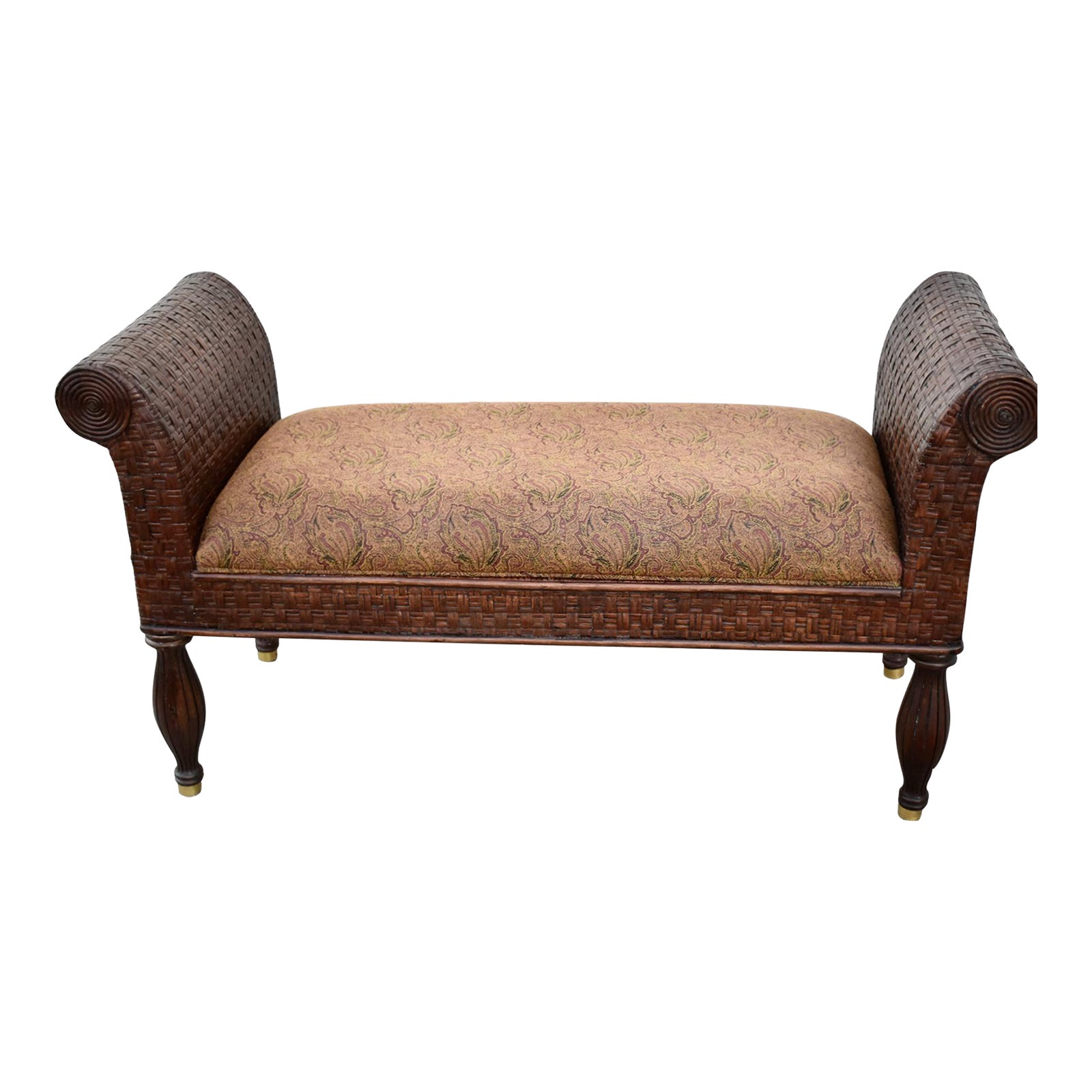 Vintage Ethan Allen Tommy Bahama Style Dbl. Arm Ratan Bench | Chairish