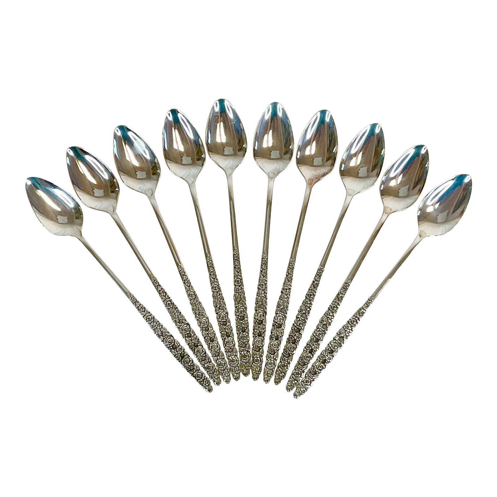 Mid-Century Hollywood Regency Chipendale Silver Plated Iced Tea Spoons ...