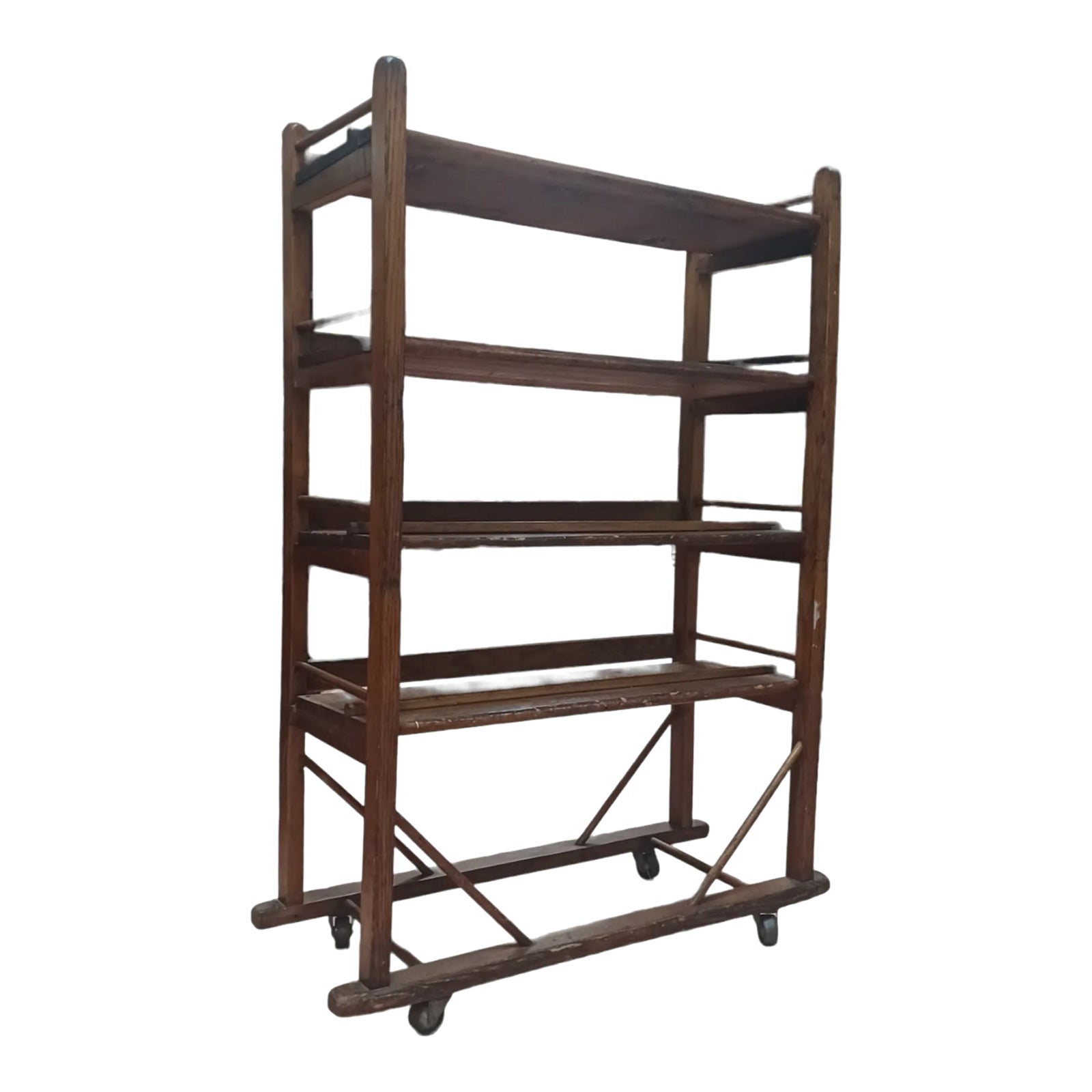 Early 20th Century Industrial Oak Rolling Bakers Rack | Chairish