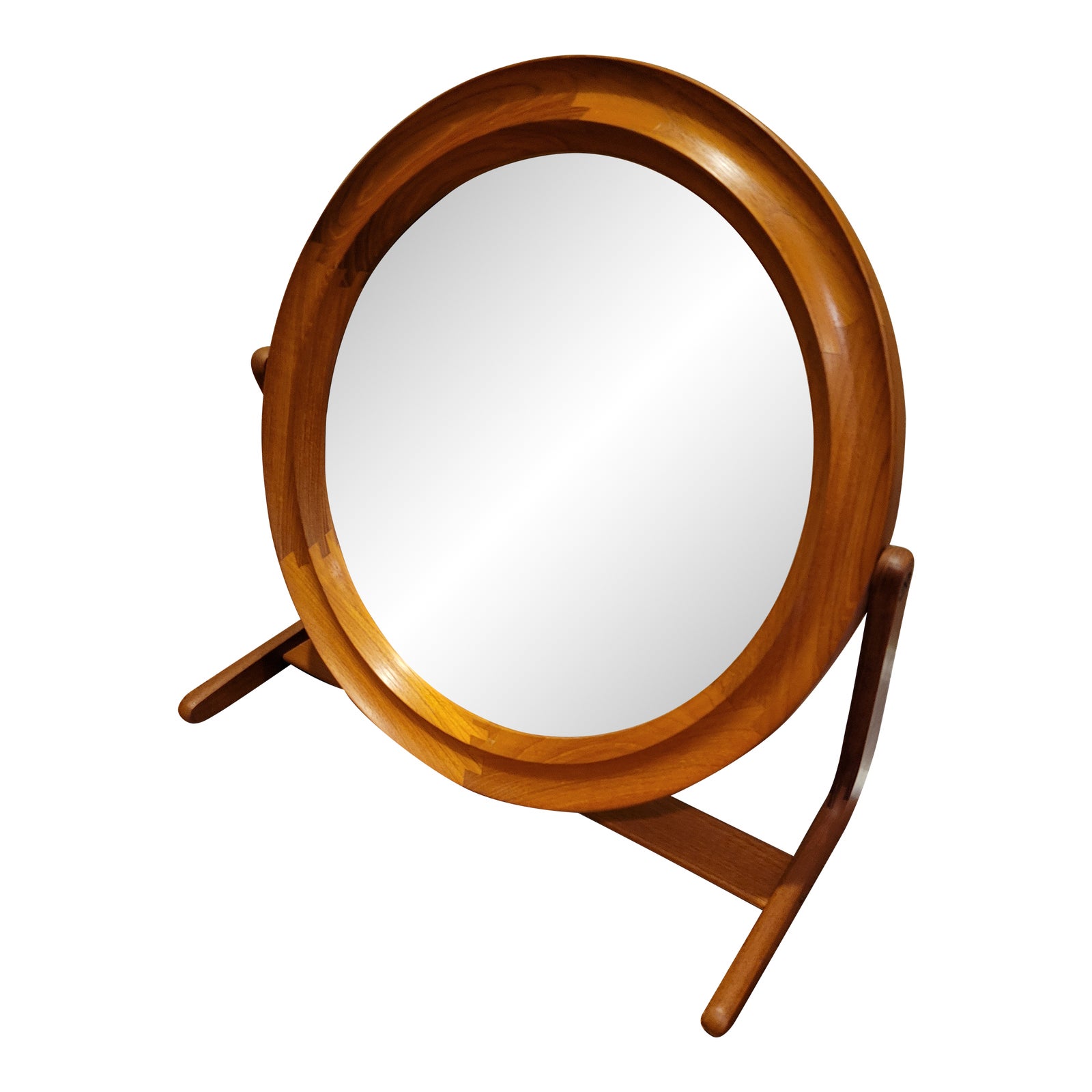 Mid 20th Century Pedersen & Hansen Teak Round Vanity Mirror | Chairish