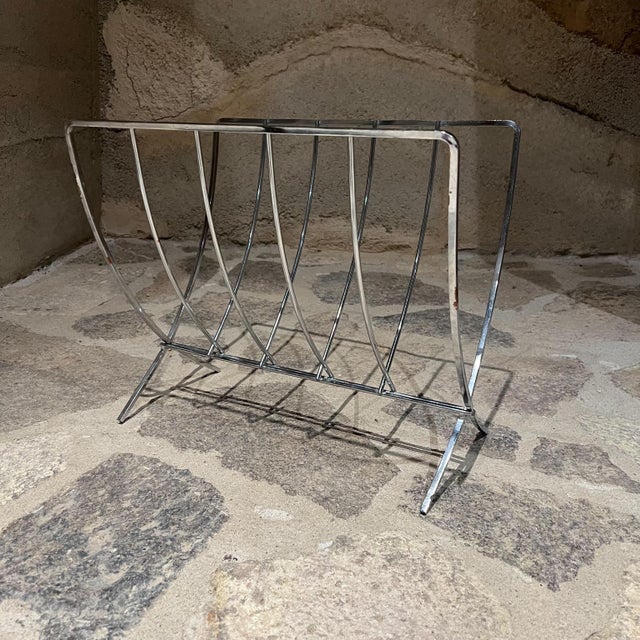1980s Midcentury Modern Streamlined Chrome Magazine Rack Foldable ...