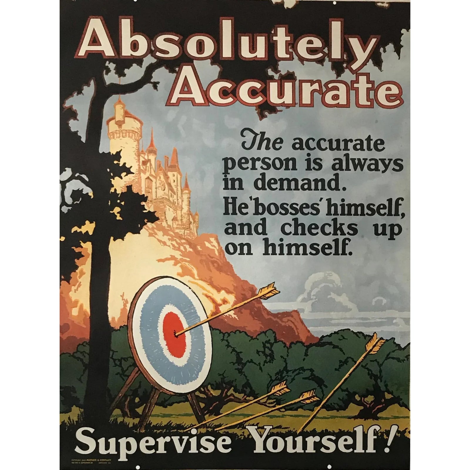 1924 Original Motivational Poster, Accurate, Mather Work Incentive ...