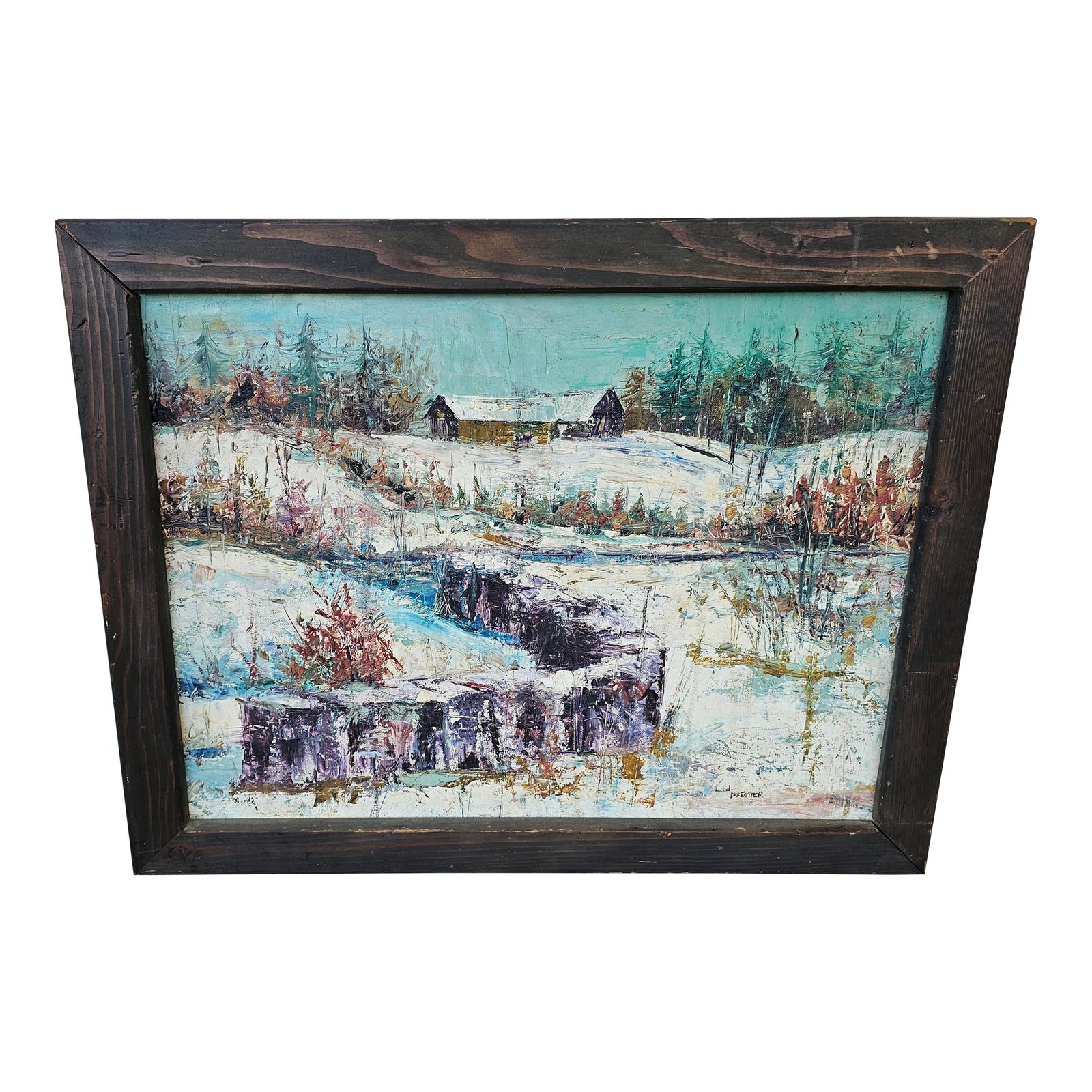 Vintage 1970s Impressionist Impasto Winter Landscape Oil Painting Ed ...