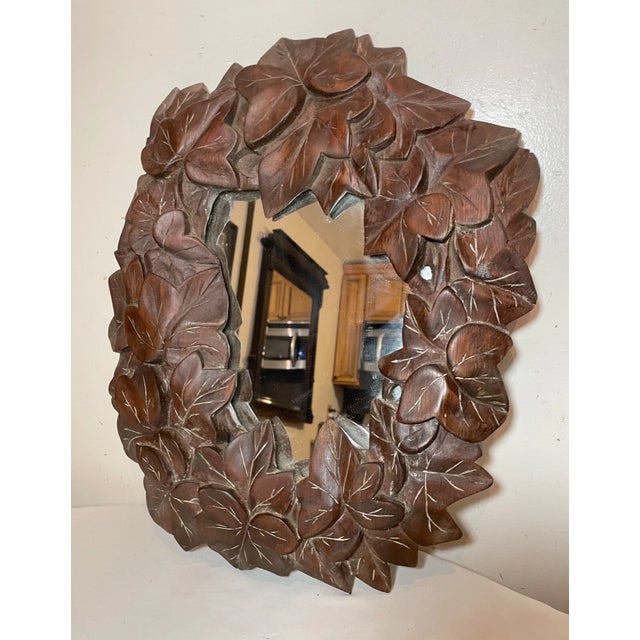 Antique Hand Carved Folk Art Wood Leaf & Vine Wall Mirror Sculpture Art ...