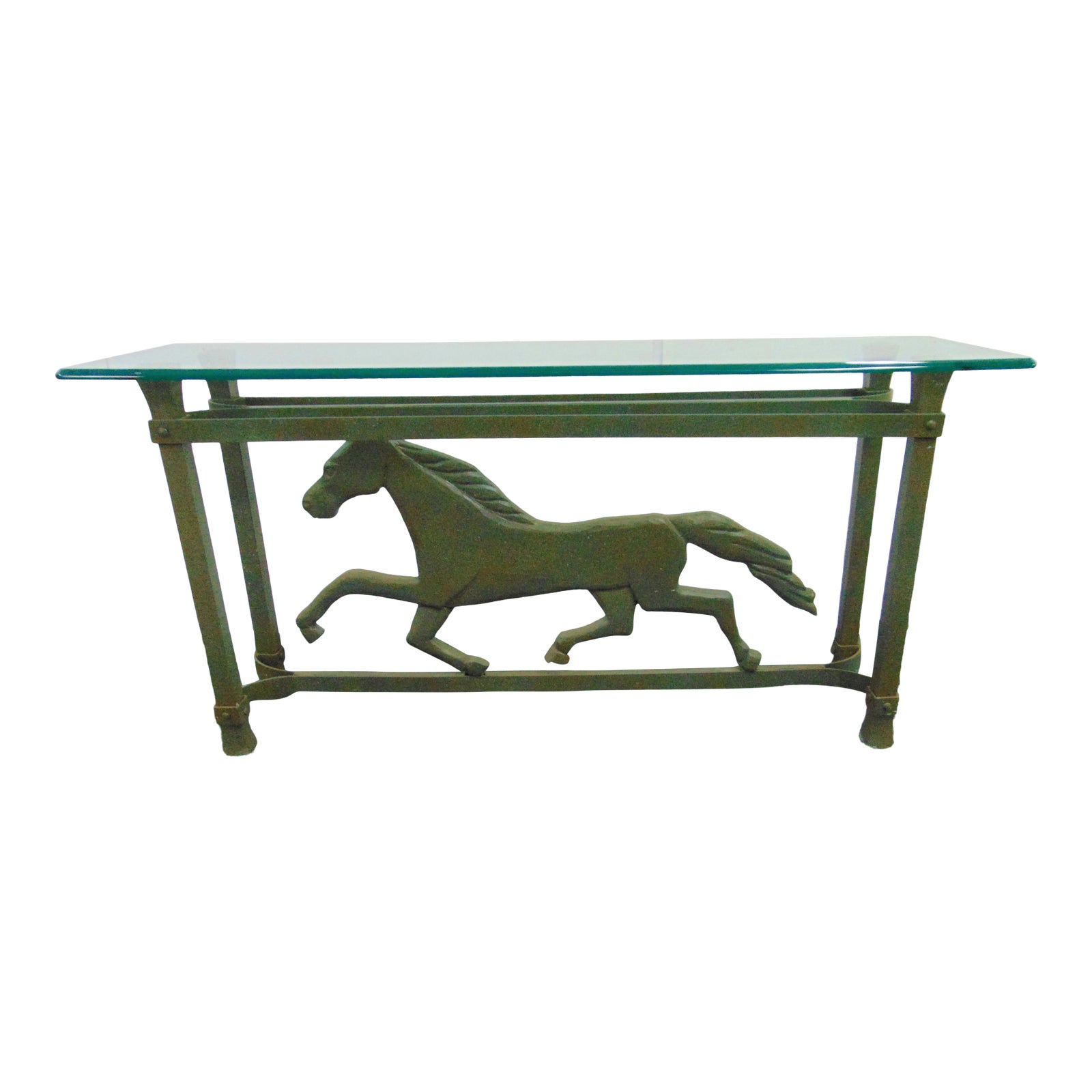 Faux Marble Aluminum Galloping Horse Console Table | Chairish