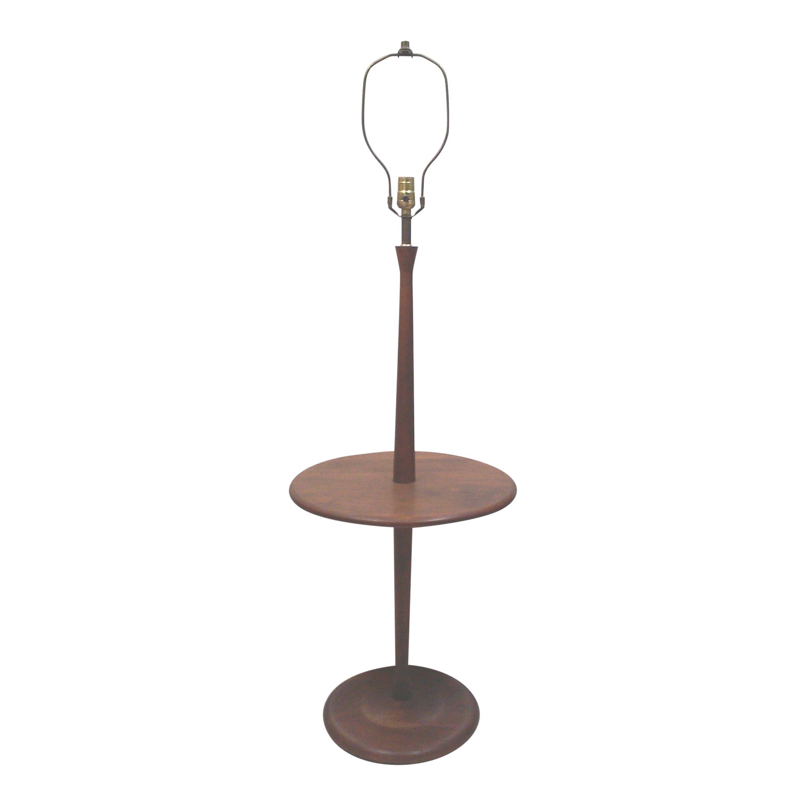 Mid-Century Turned Walnut Floor Lamp With Attached Table | Chairish