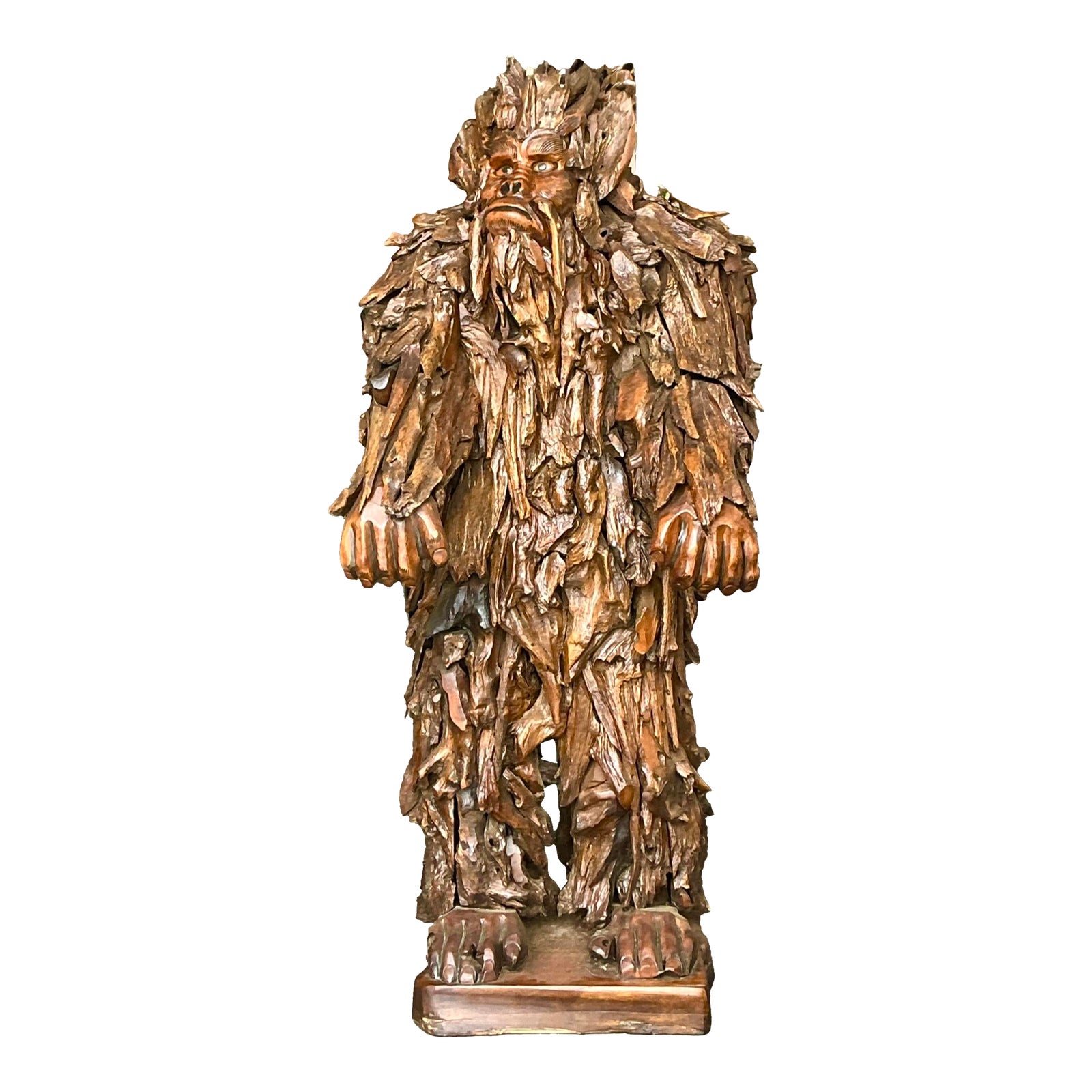 Vintage Boho Monumental Hand Carved Sasquatch Sculpture | Chairish
