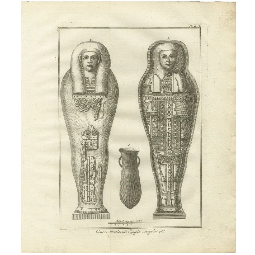 Egyptian Mummy and Sarcophagus with Canopic Jar, 1776, Paper | Chairish