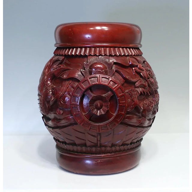 Chinese Red Lacquer Wood Rice Storage Barrels Containers / Dragon ...