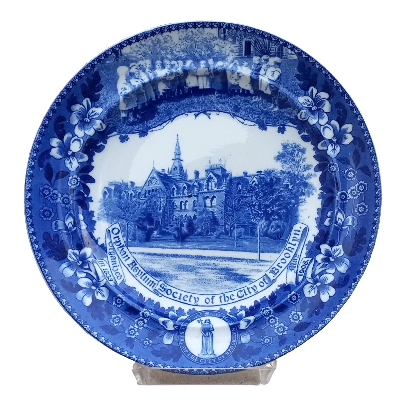1900s Blue Transferware Plate American Scene on Staffordshire ...