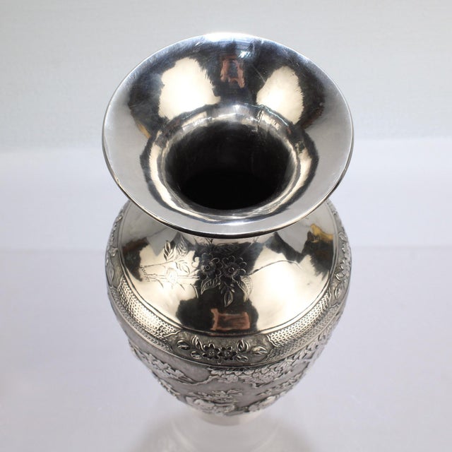 Antique Signed Chinese Export Sterling Silver Vase With Landscape and ...