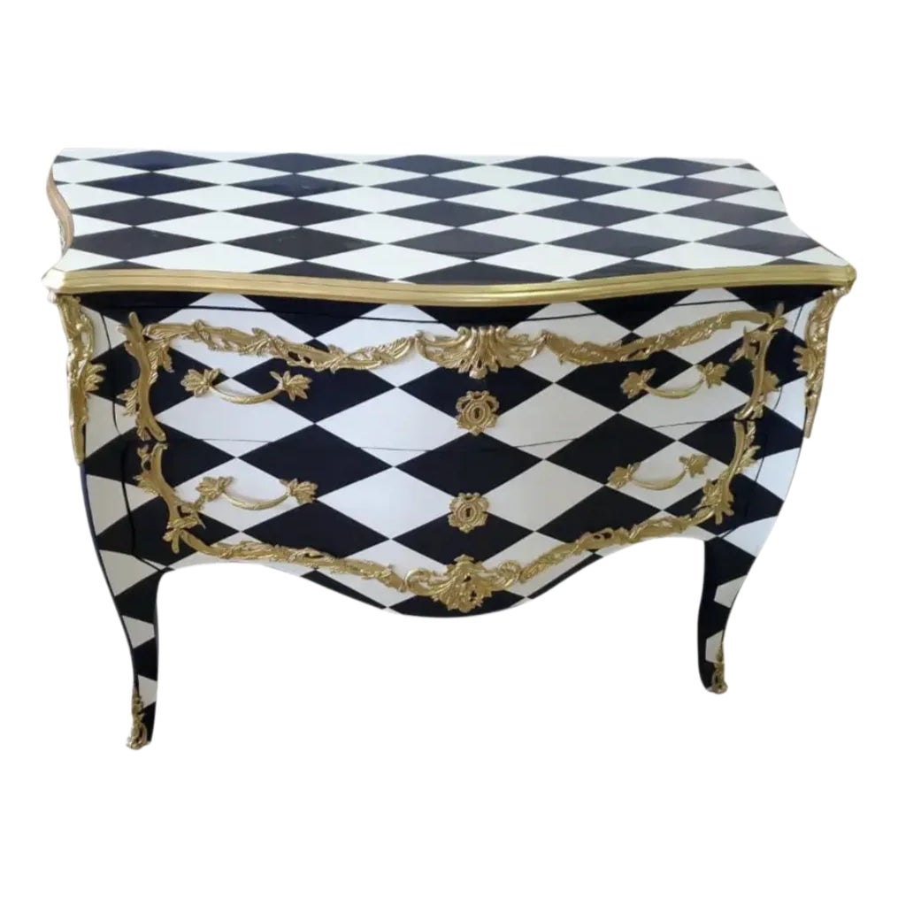 1960s Black & White Harlequin Pattern Chest of Drawers | Chairish