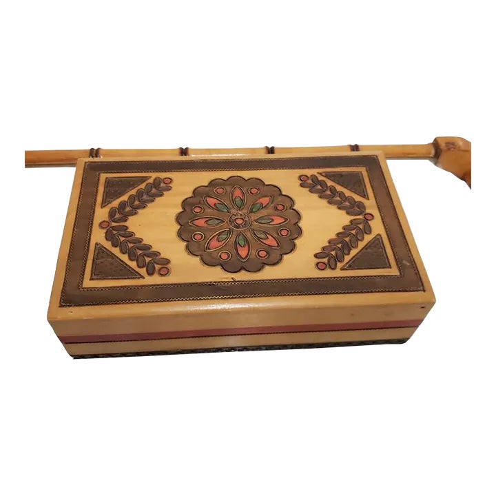 Vintage Painted Hand Carved Wood Cigar Box | Chairish