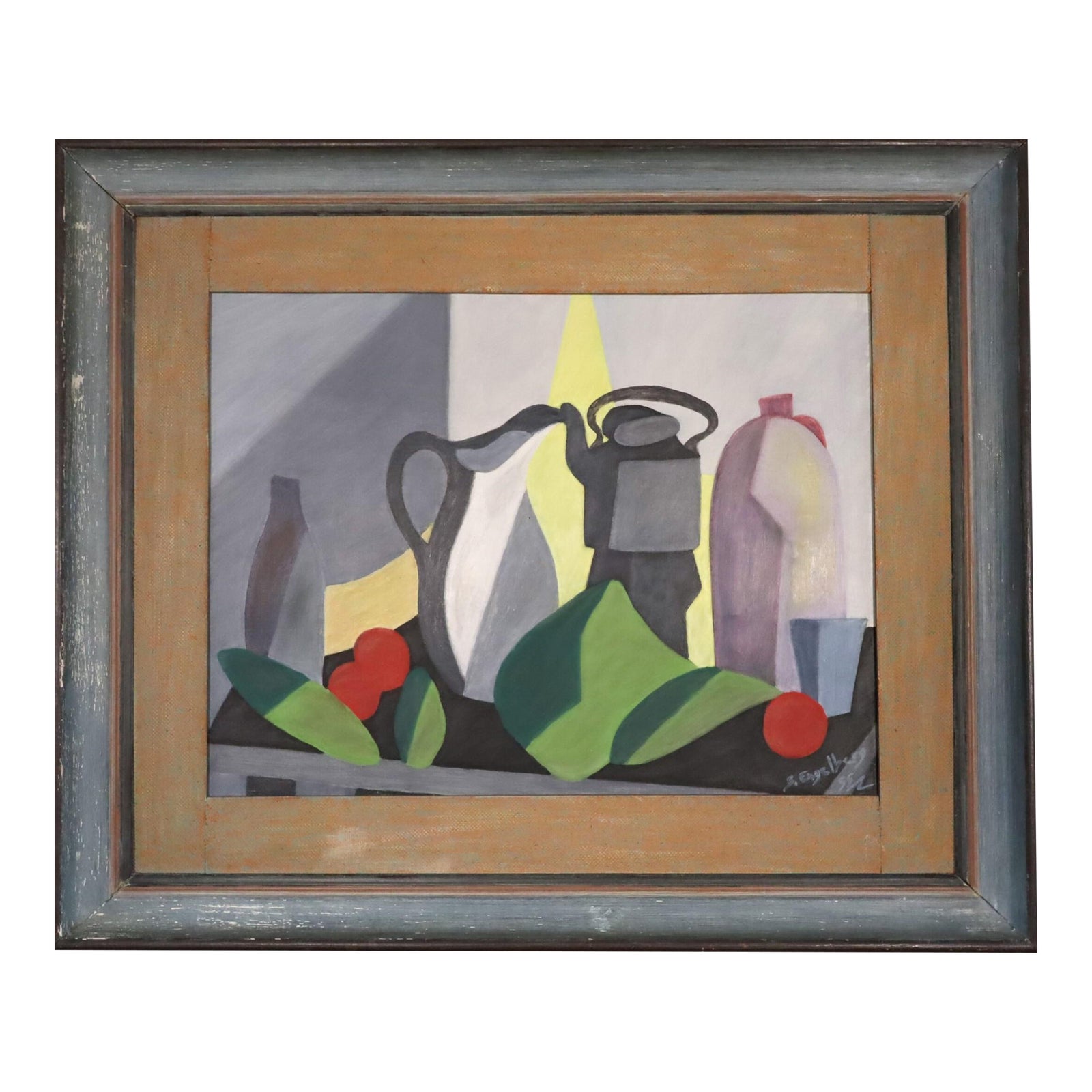 1955 Mid-Century Modern 'Still Life Elements' Swedish Original Cubist ...