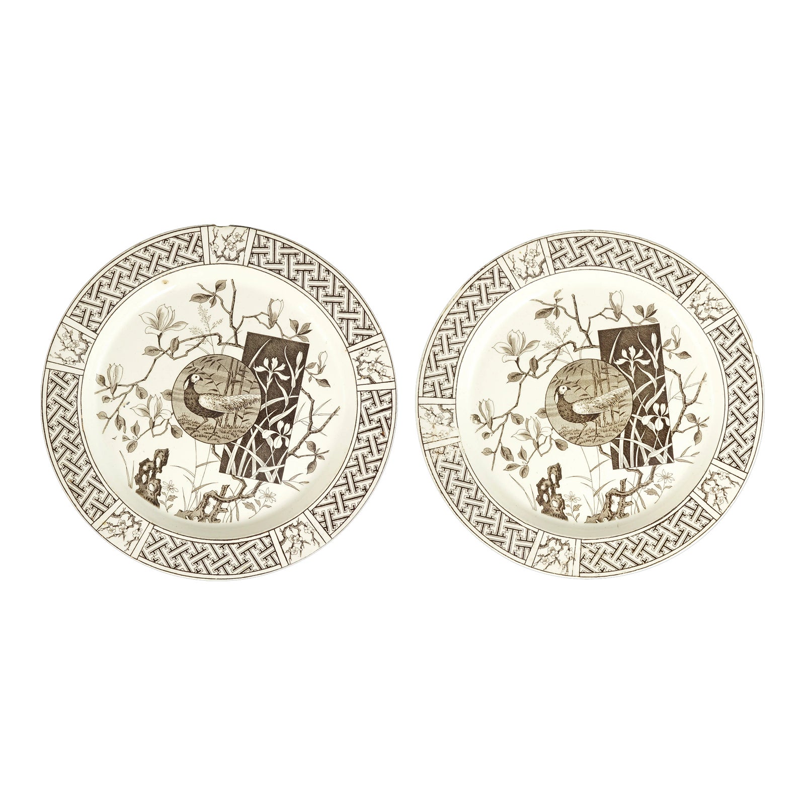 Pair of Mintons Aesthetic Movement Transferware Plates Faison Pattern ...