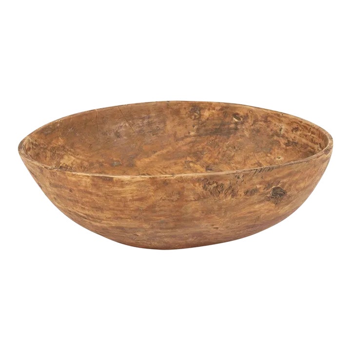 Ocher Color Rustic Swedish Wooden Dug Out Bowl | Chairish