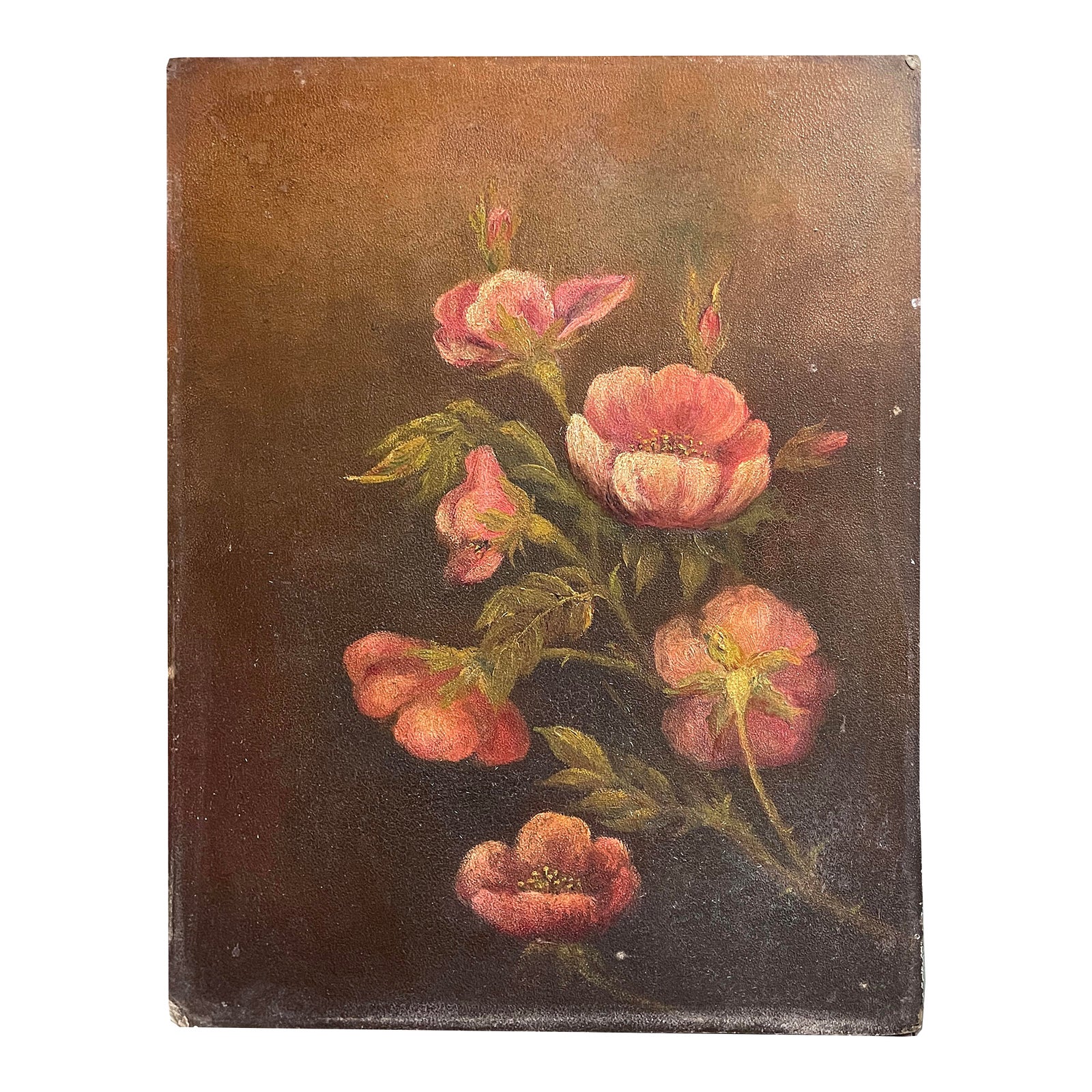 Mid to Late 1800s Oil on Panel Still Life of Pink Roses. | Chairish