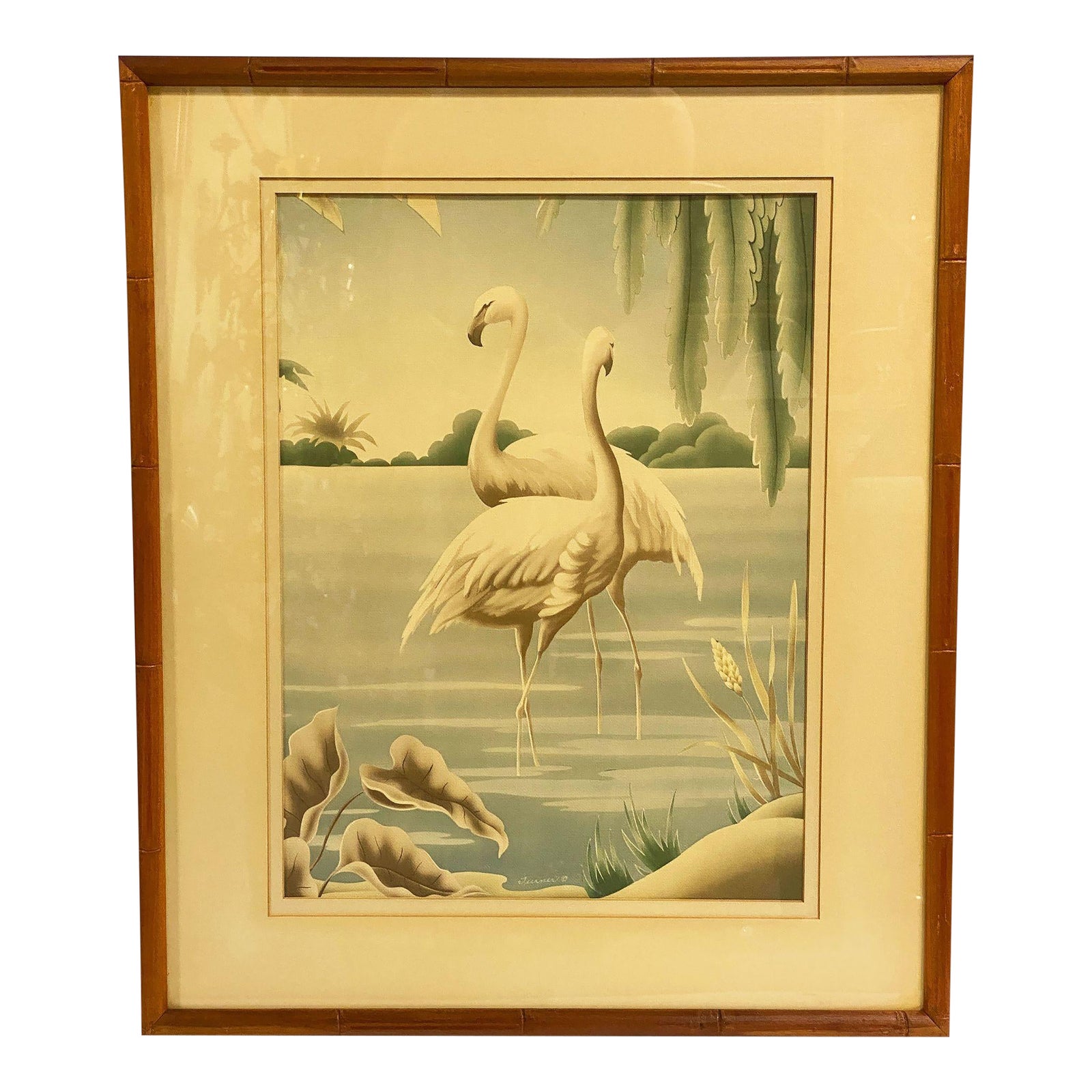 1940 Tropical Flamingo Lovers Scenic Print, by Billy Seay for Turner ...