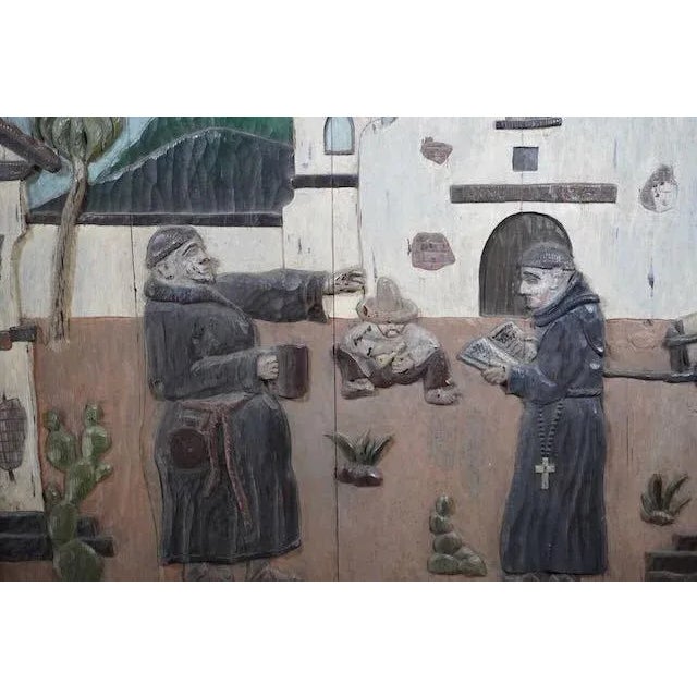 Carl Christian Abel - San Diego Mission Scene - Painted Wood Carving C ...