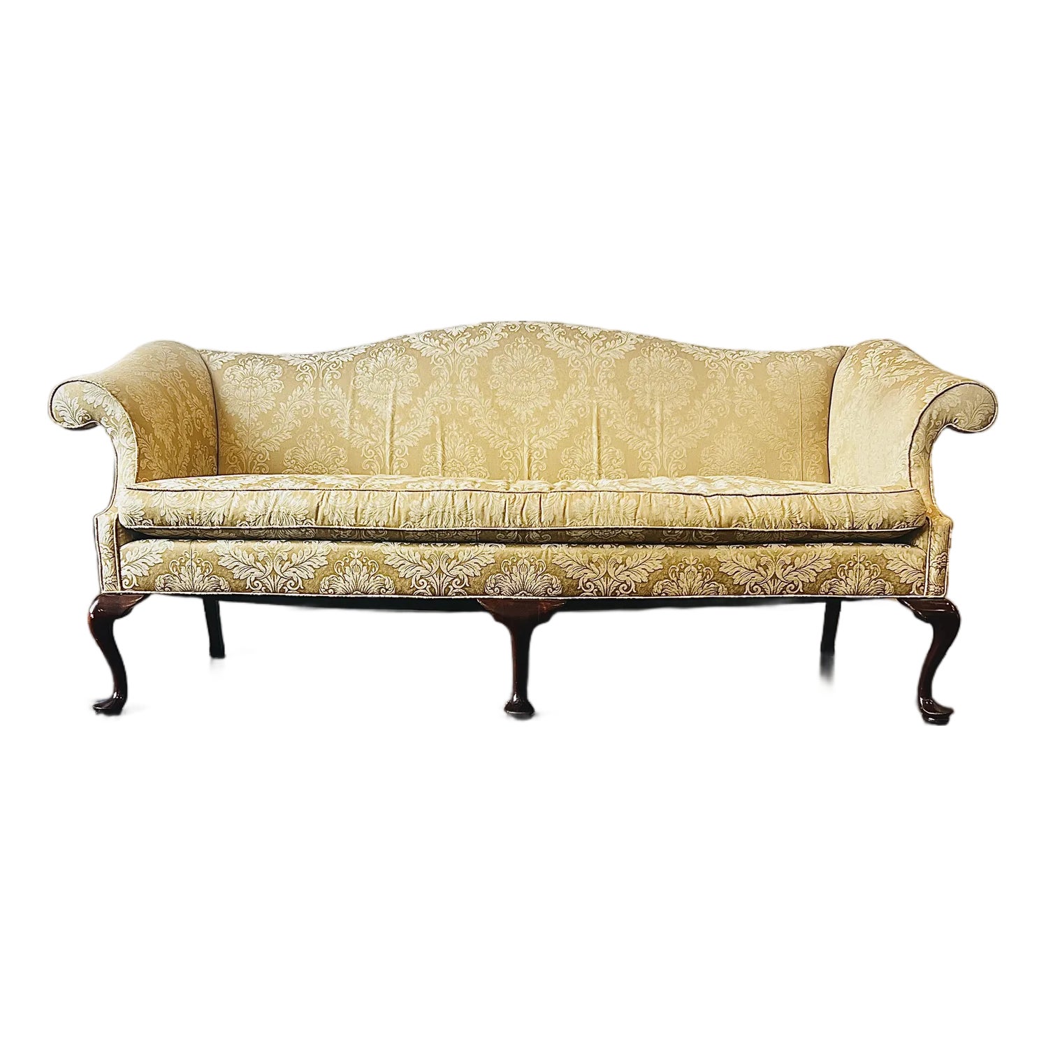 Southwood Damask Camelback Sofa | Chairish