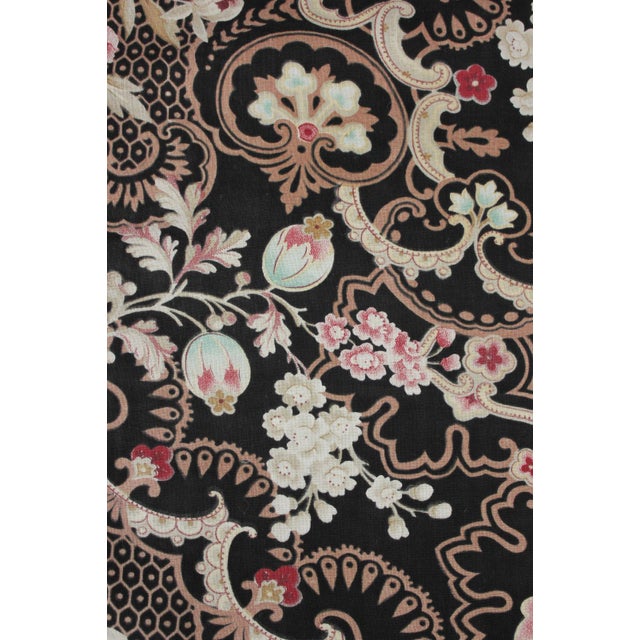 Antique French Fabric Rococo Block & Roller Printed Black Ground Ruffle ...