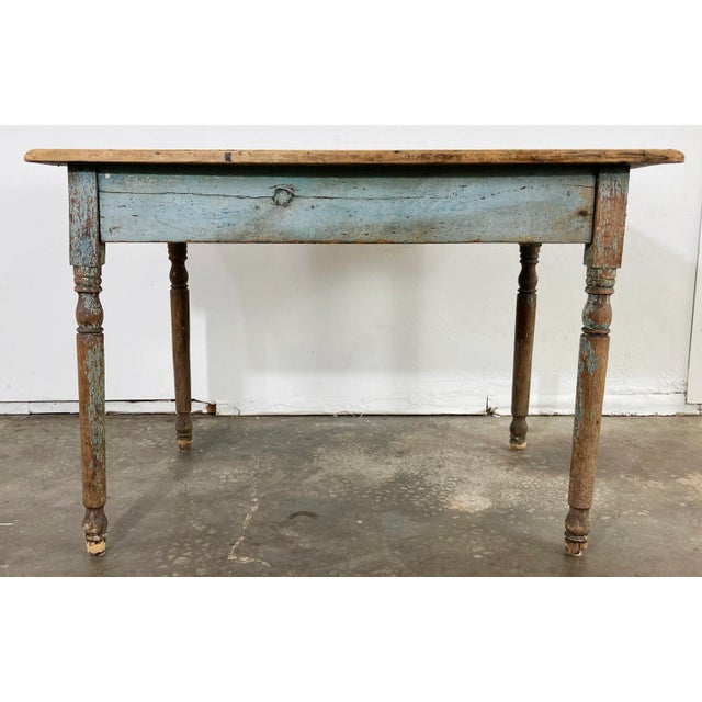 Antique Primitive French Blue Farmhouse Table | Chairish