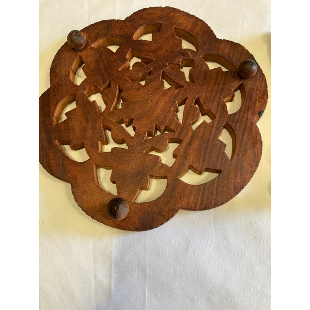 1970s Vintage Hand Carved Wooden Trivet Set From India- Set of 2 | Chairish