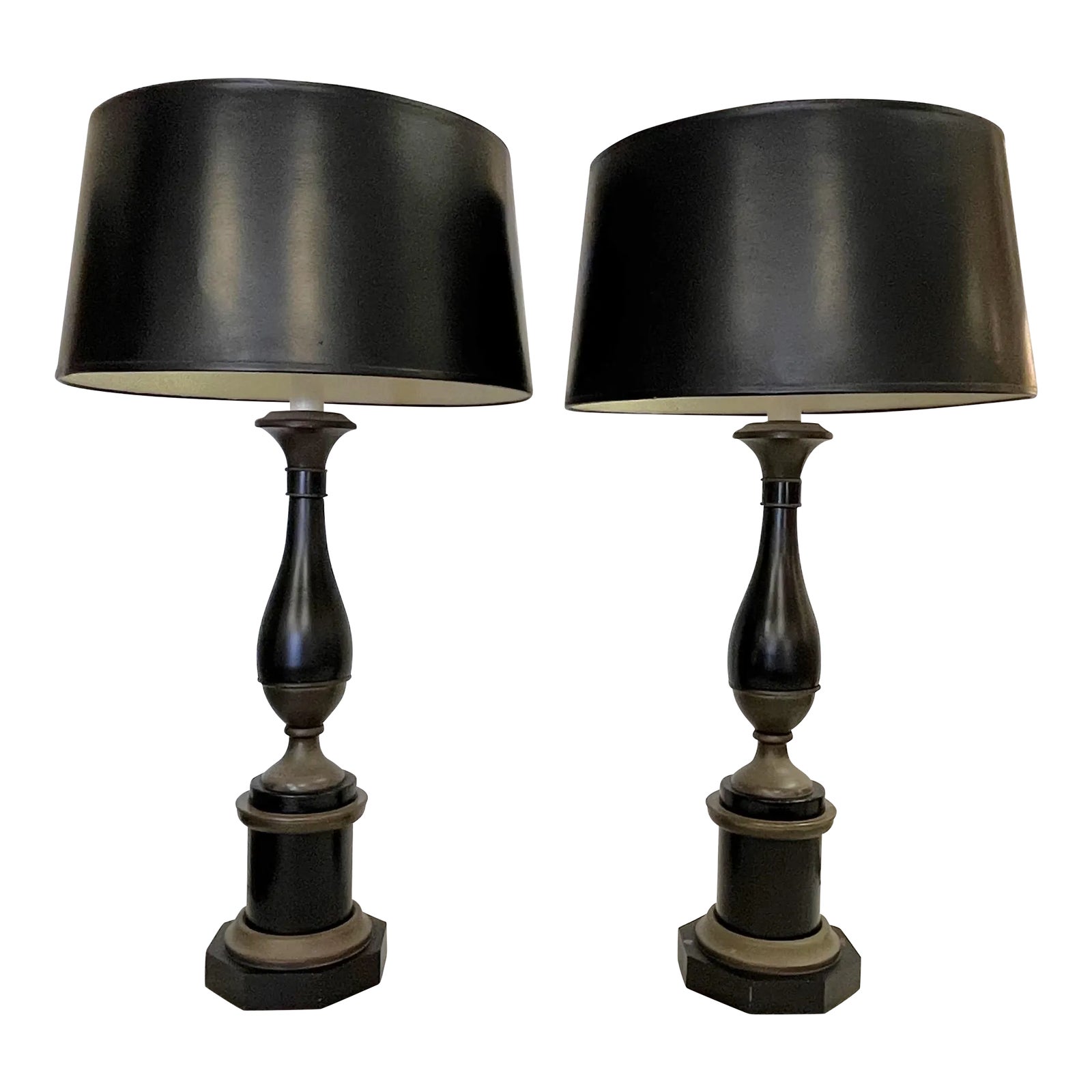 Vintage French Tole Lamps With Shades- a Pair | Chairish