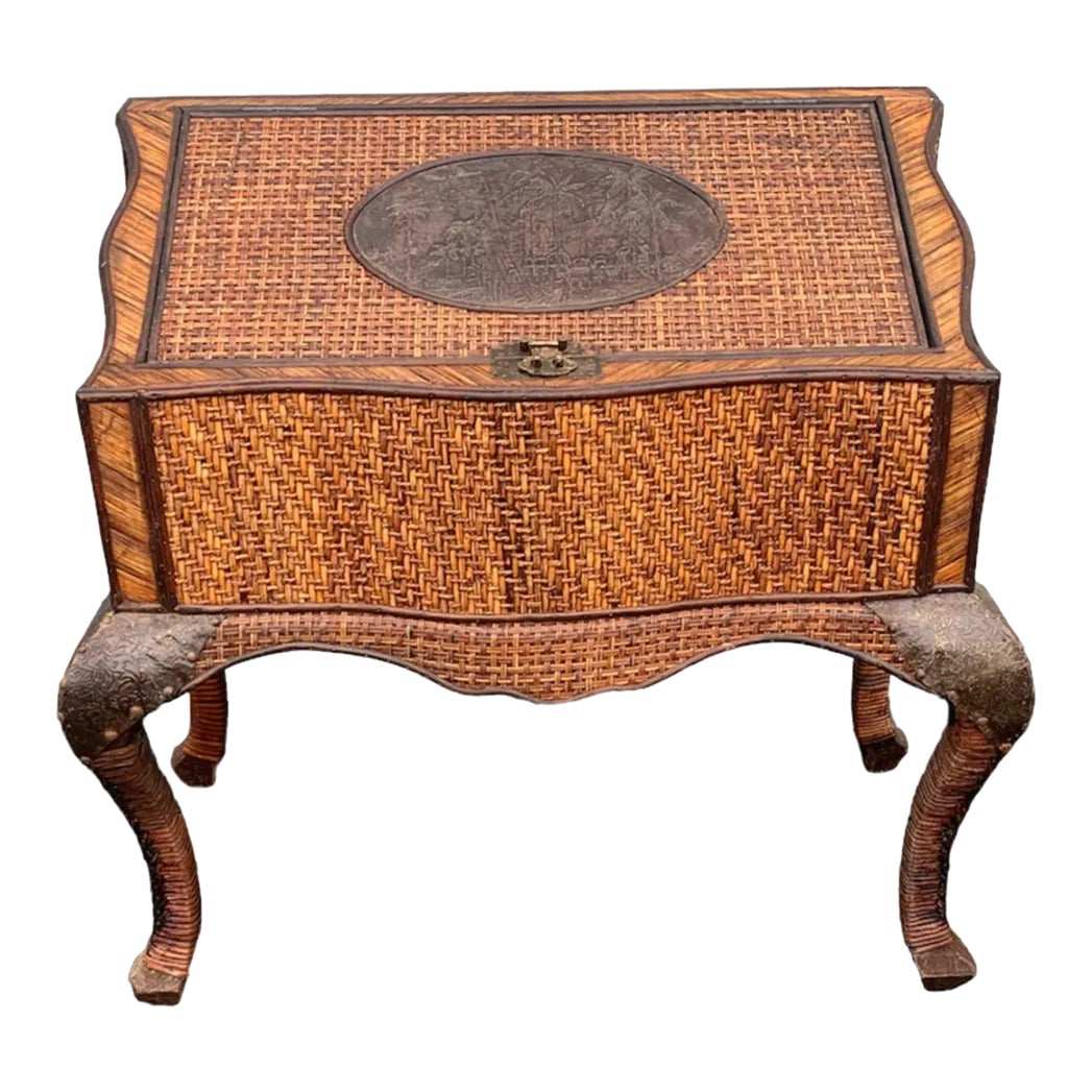Wrapped Wicker With Cabriolet Legs Treasure Chest With Carved Metal ...