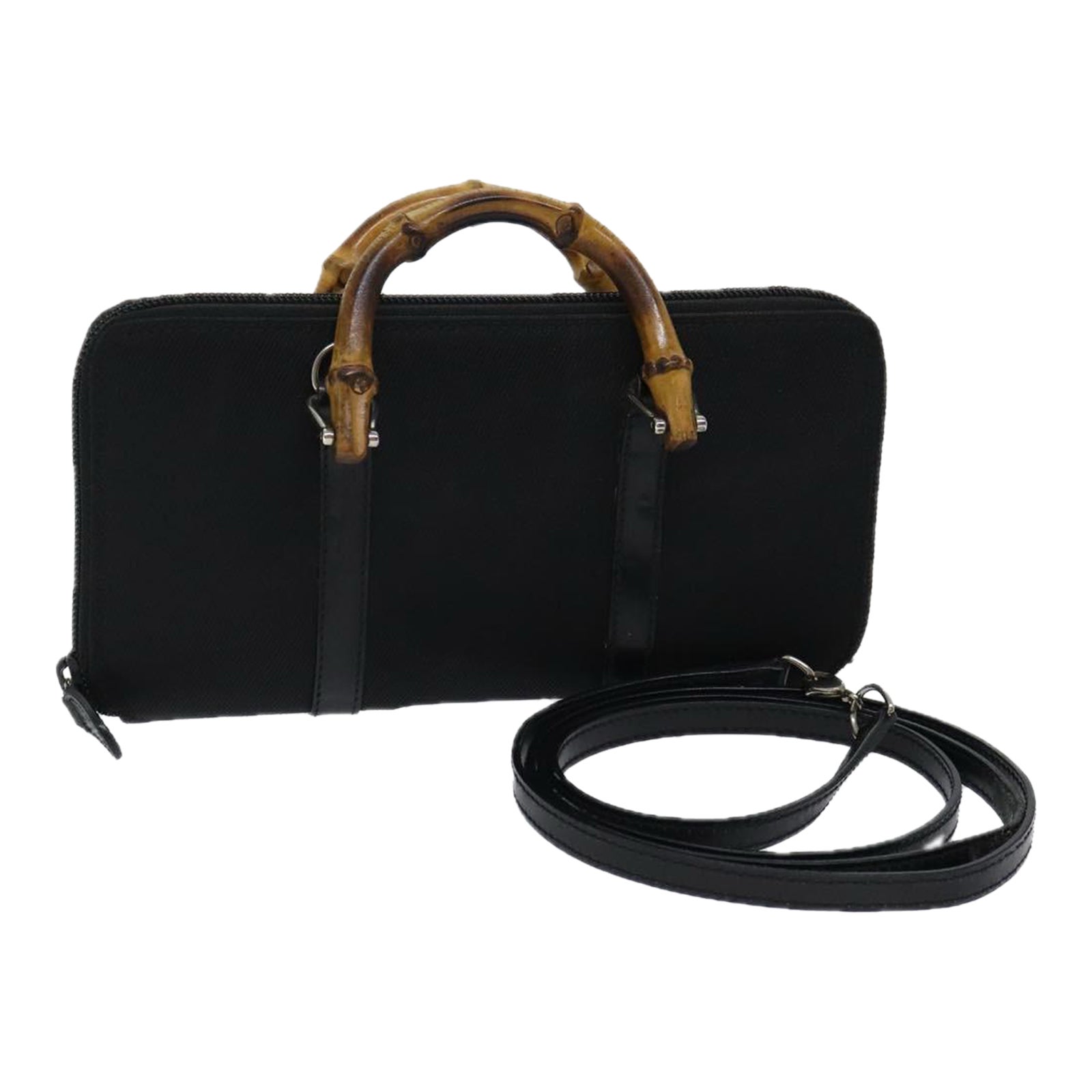Gucci Bamboo Wallet Hand Bag Nylon 2Way Black Auth 71308 | Chairish