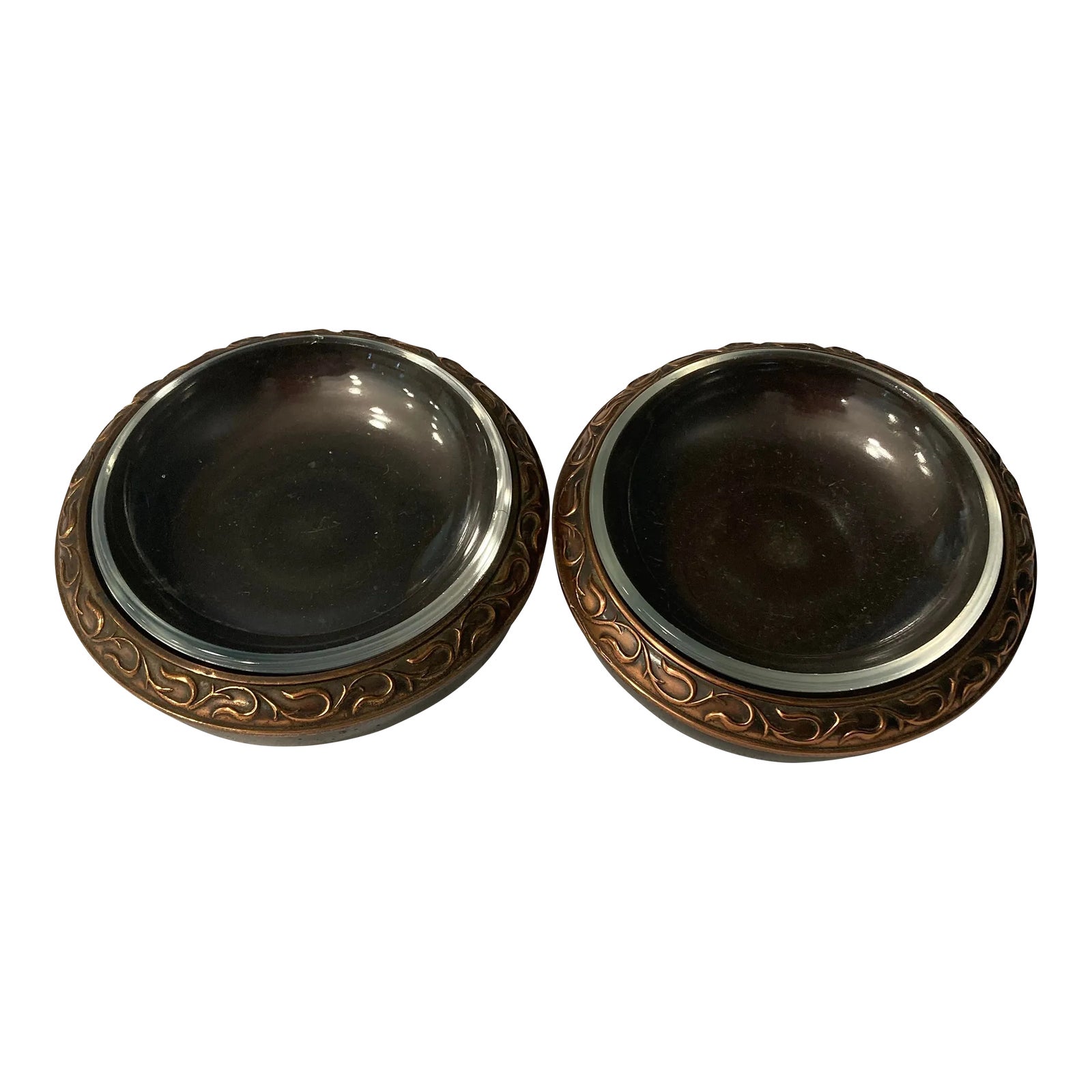 Vintage LE Mason Co. Copper & Bronze Coasters With Glass Inserts- Set ...