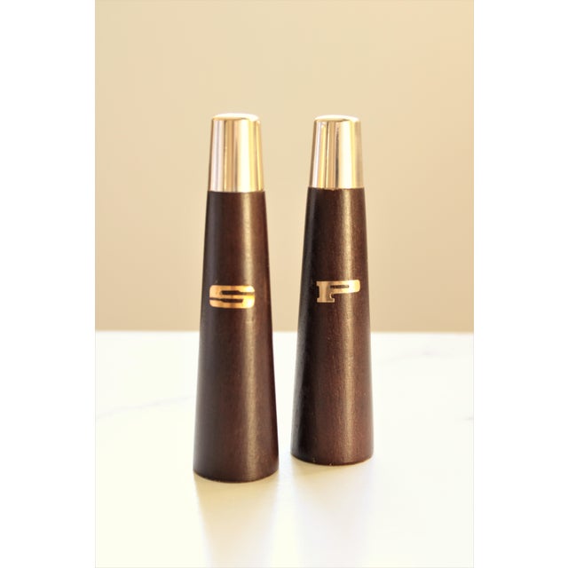 Mid-Century Wooden/Gold Salt N Pepper Shaker S/2 | Chairish