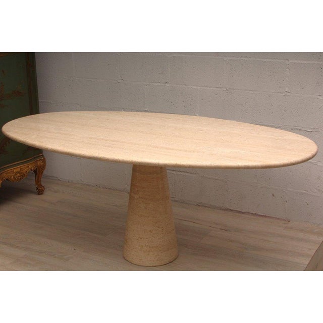 1970s Vintage Italian Angelo Mangiarotti Travertine Marble Oval Dining ...
