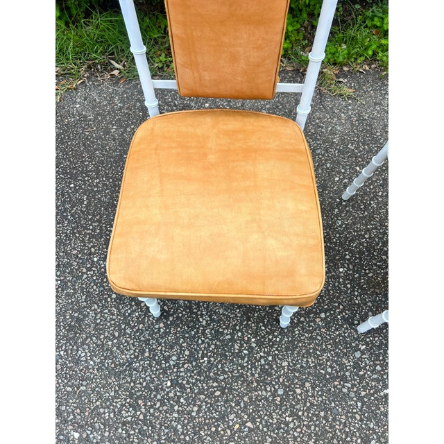 1960s Kessler Faux Bamboo Iron High Back Leather Upholstered Chairs ...
