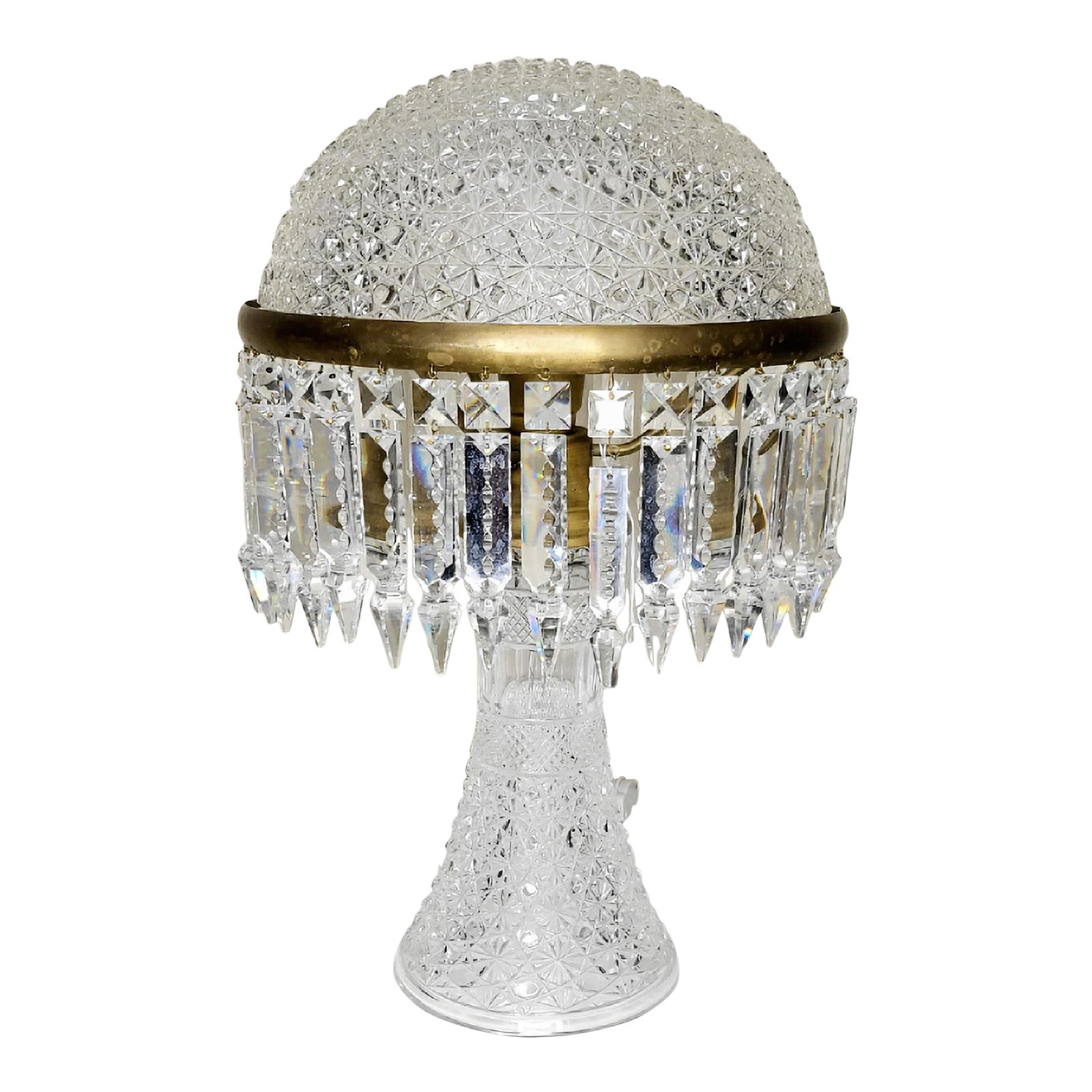 Antique Hand Etched Crystal Table Lamp | Chairish