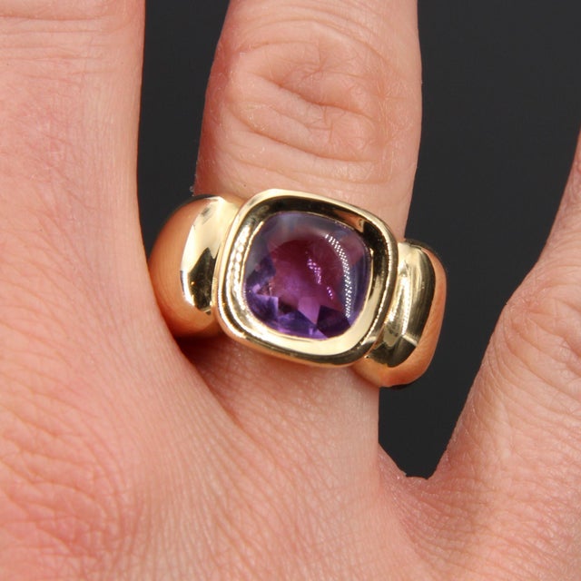 French Modern 3.60 Cartas Amethyst 18 Karat Yellow Gold Bangle Ring ...