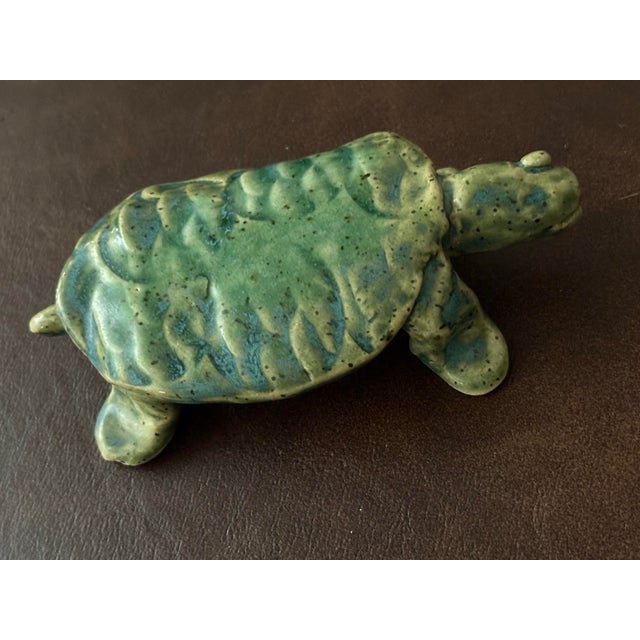 Vintage 1900s Green Handmade Ceramic One Eyed Turtle | Chairish