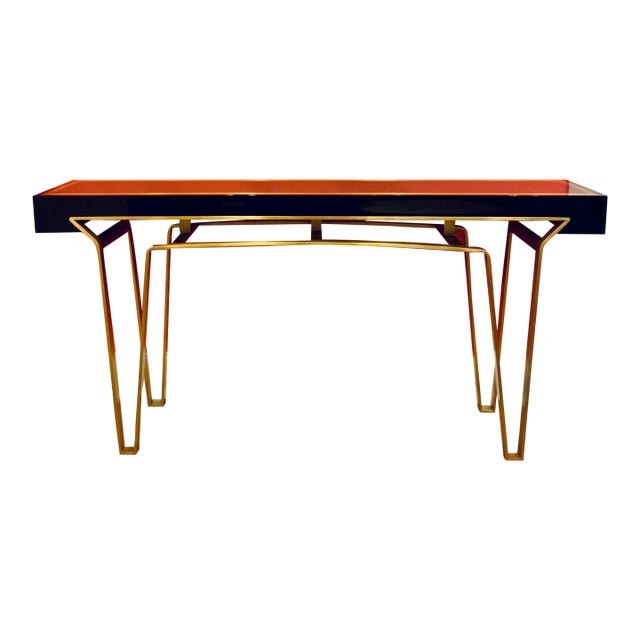 Caracole Signature Modern Black and Gold Lacquered Console Table | Chairish