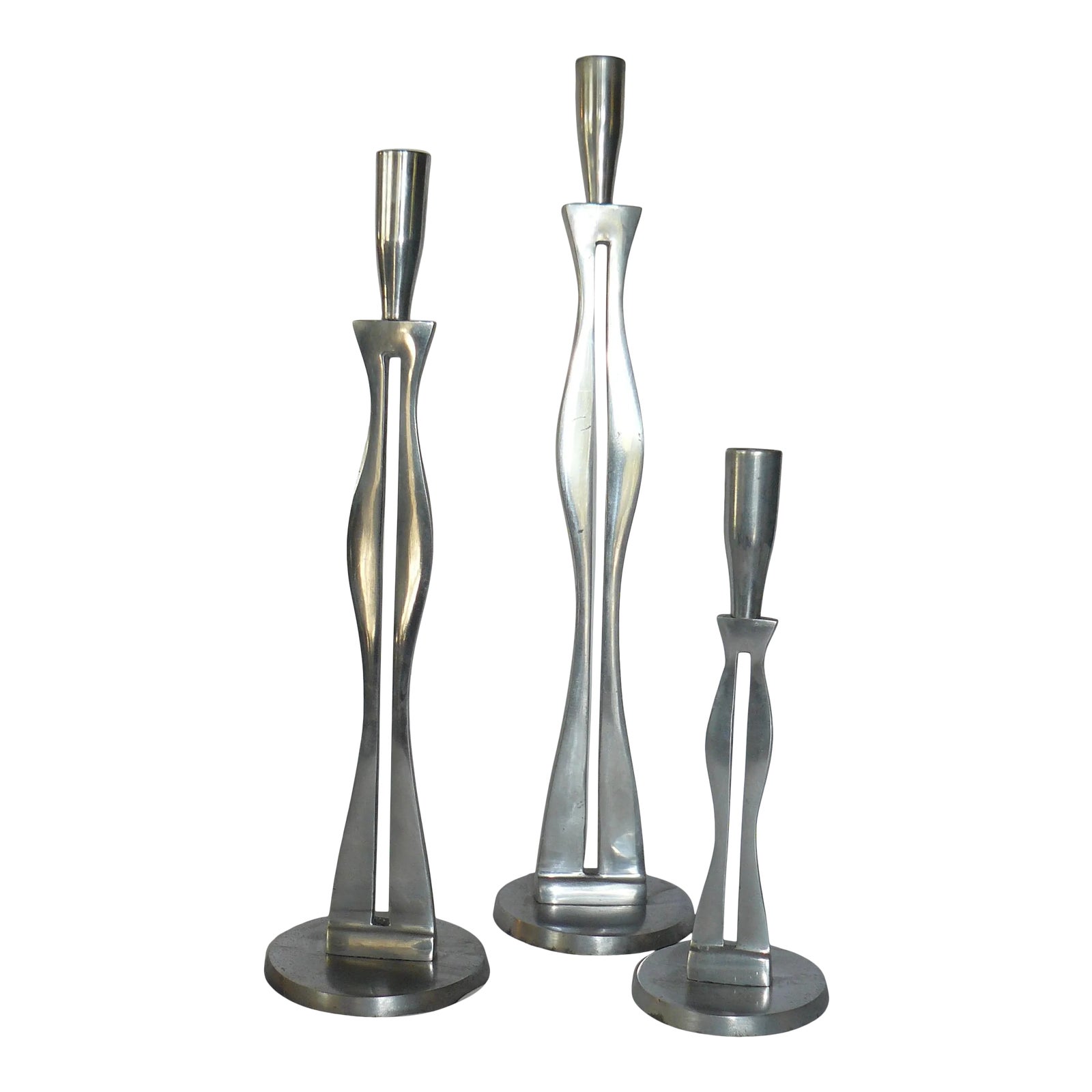 1980s Aluminum Candlesticks - Set of 3 | Chairish
