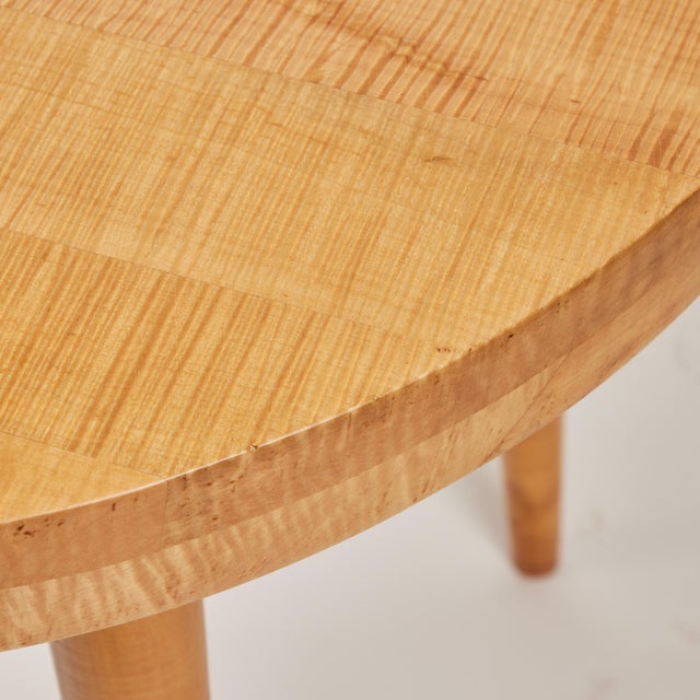 Mid Century Tiger Maple Round Side Table | Chairish