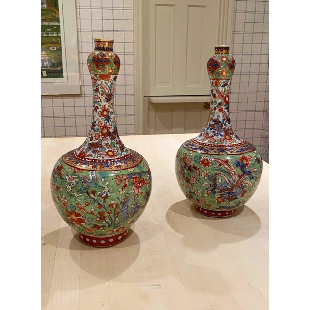 Early 19th Century Clobbered Vases - a Pair | Chairish
