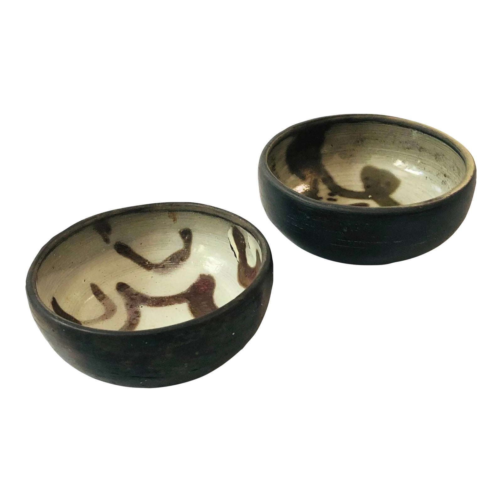 Pair of Small Raku Pottery Bowls | Chairish