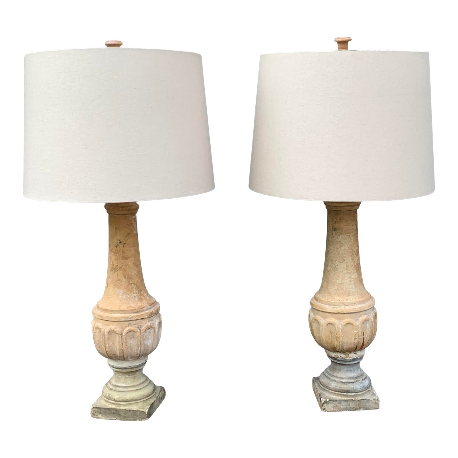 Late 20th Century French Plaster Lamps With Custom Shades and Finials ...
